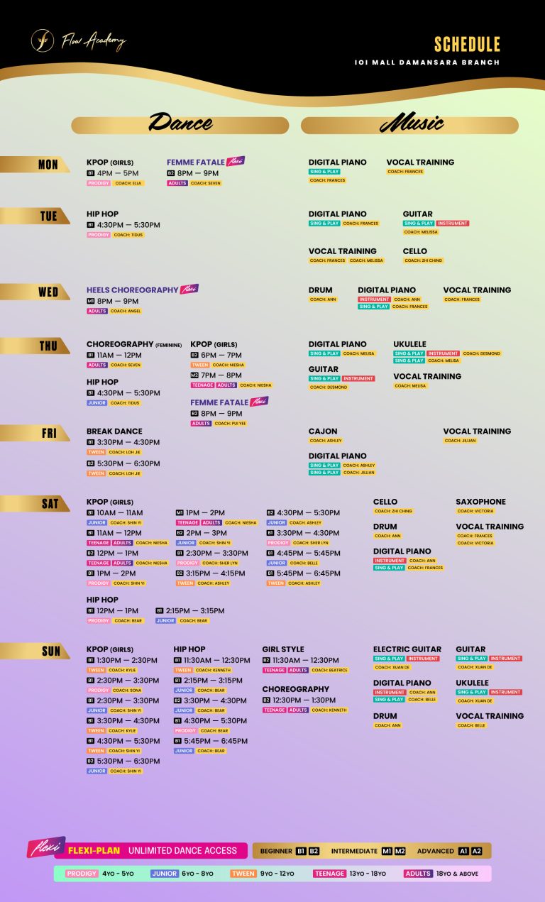 Schedule IOI Mall Damansara - Flow Academy